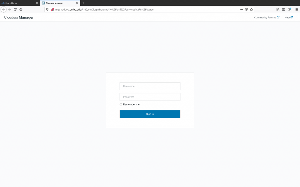 Accessing The Cloudera Web Ui For The Big Data Cluster High Performance Computing Facility Umbc
